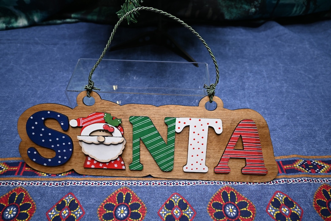 Santa Wood Door Hanger Sign With Colorful Letters That Spell Out Santa ...