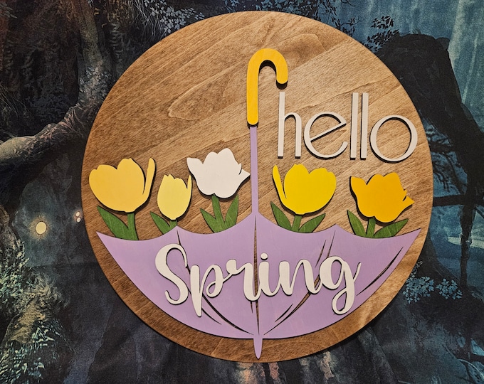 Hello Spring DIY Sign Home Decor Door Hanger Round Wreath Floral Supply ...