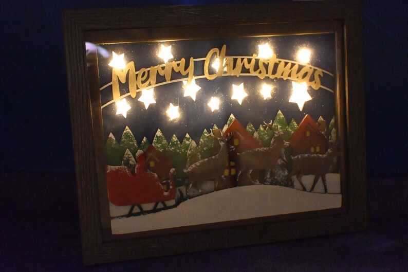 Lighted Christmas Shadow Box With Merry Christmas, Santa and Reindeer ...