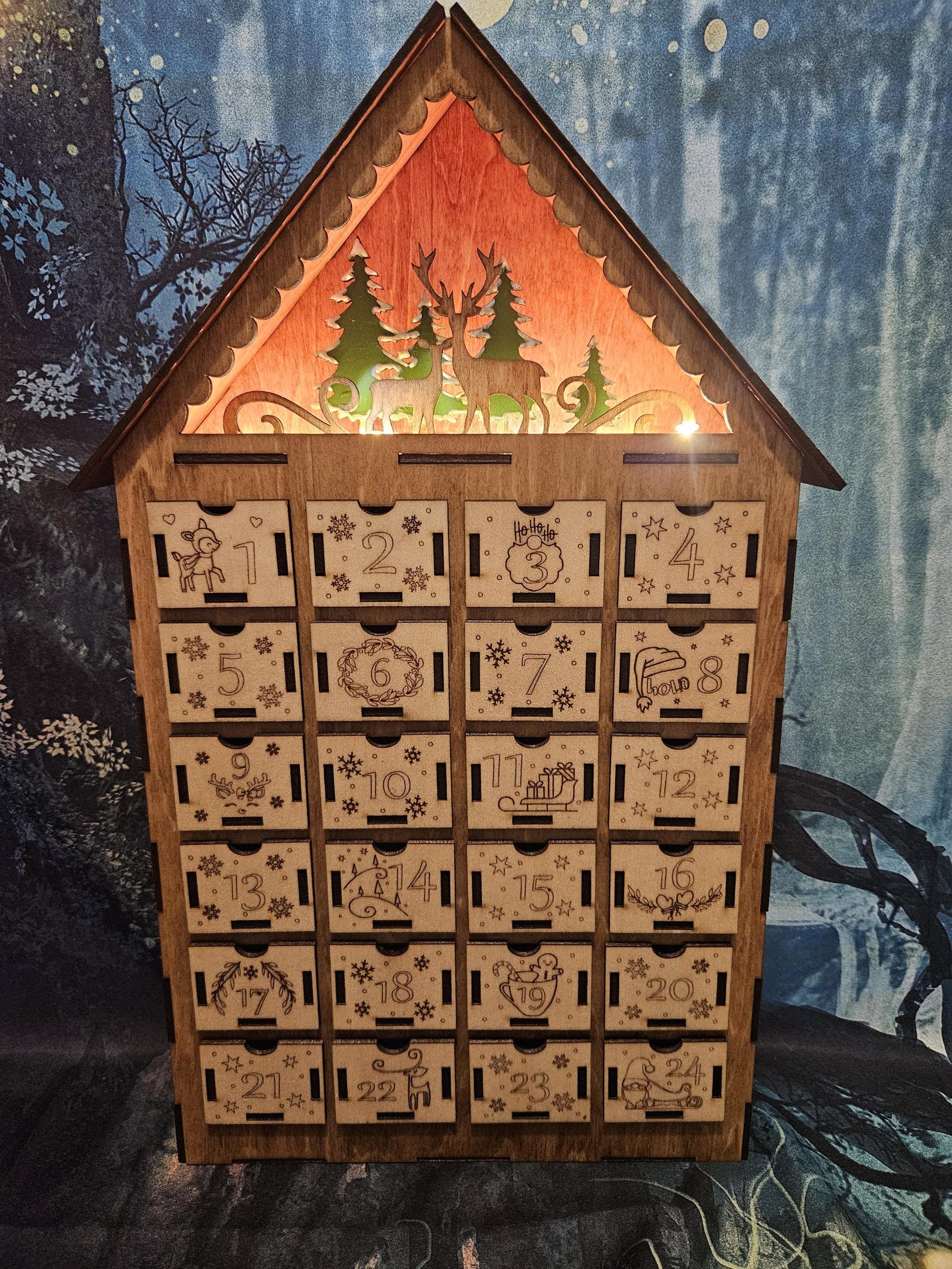 Lighted Christmas Advent Calendar With 24 Drawers to Hide Treats for ...