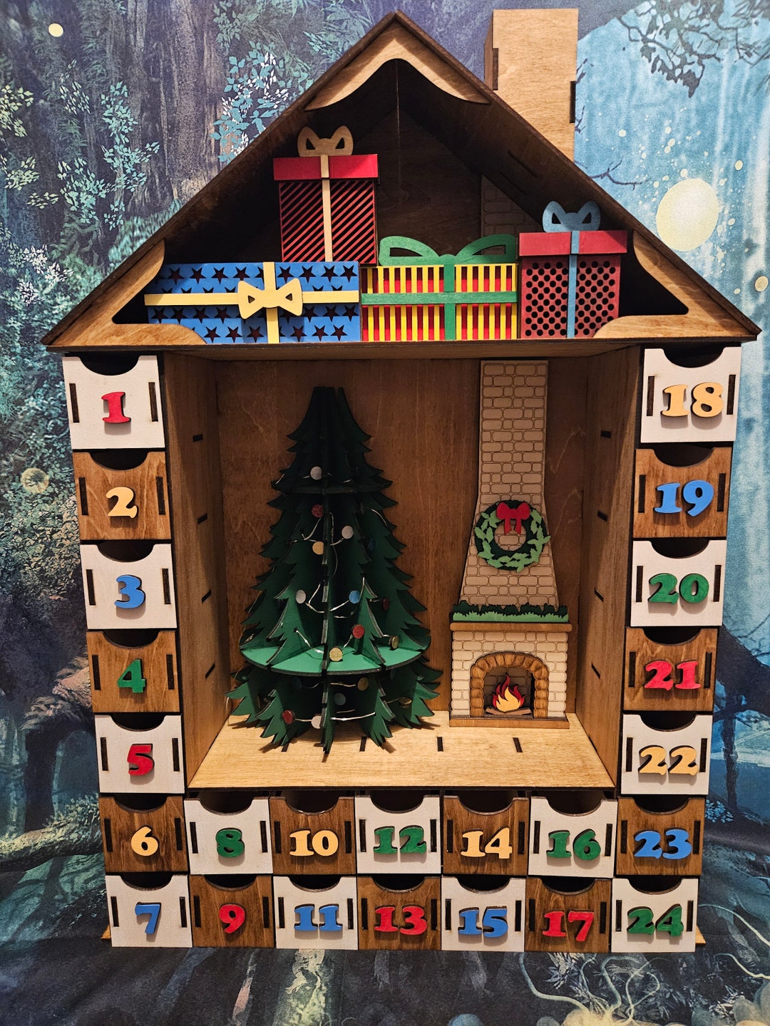 Colorful Wood Christmas Advent Calendar: 24 Drawer Holiday Countdown ...