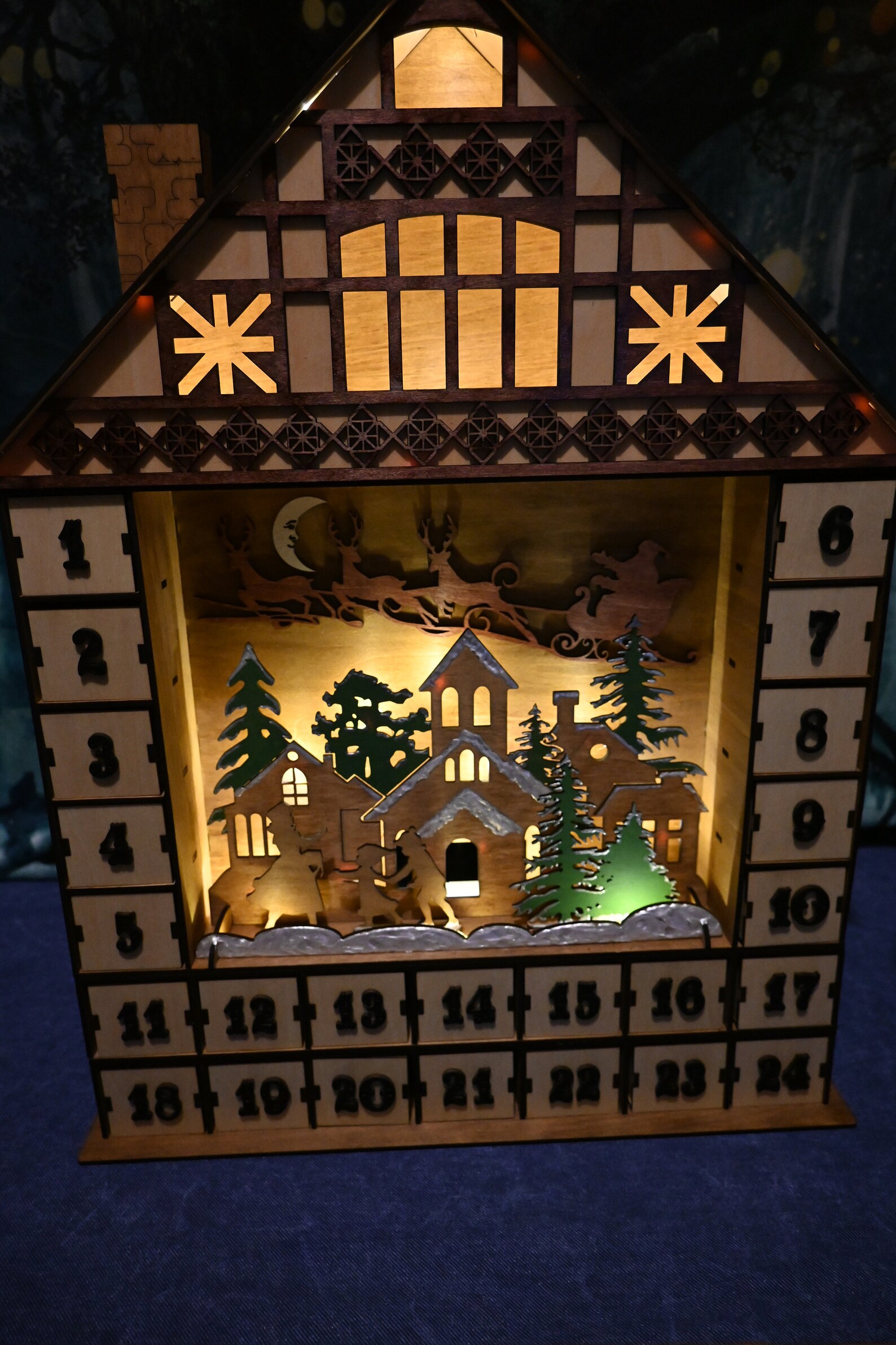 Large Lighted Christmas Advent Calendar With 24 Drawers to Hide Treats ...