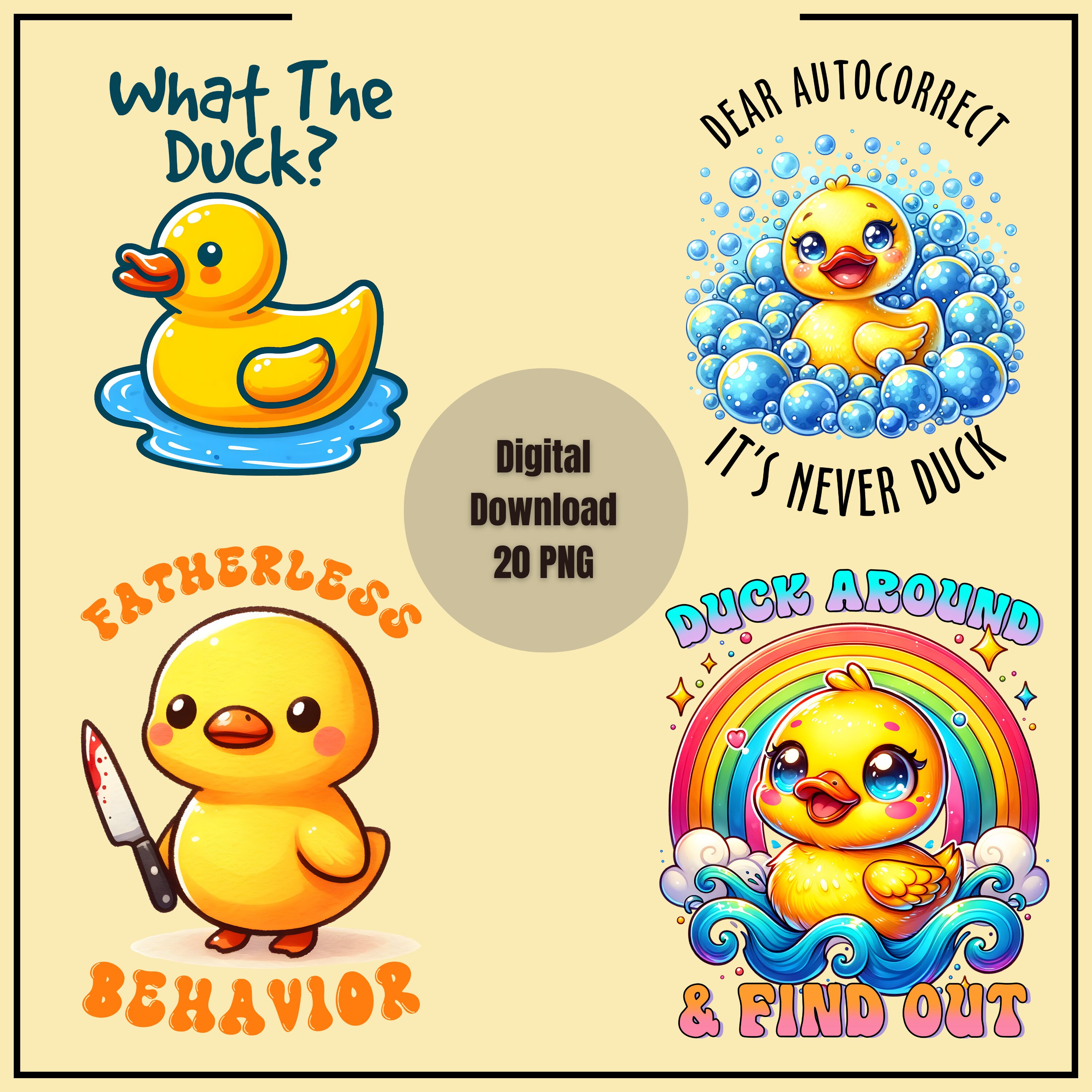 Funny Duck Quotes Sublimation 20 PNG, Clipart Bundle, Funny Duck PNG ...