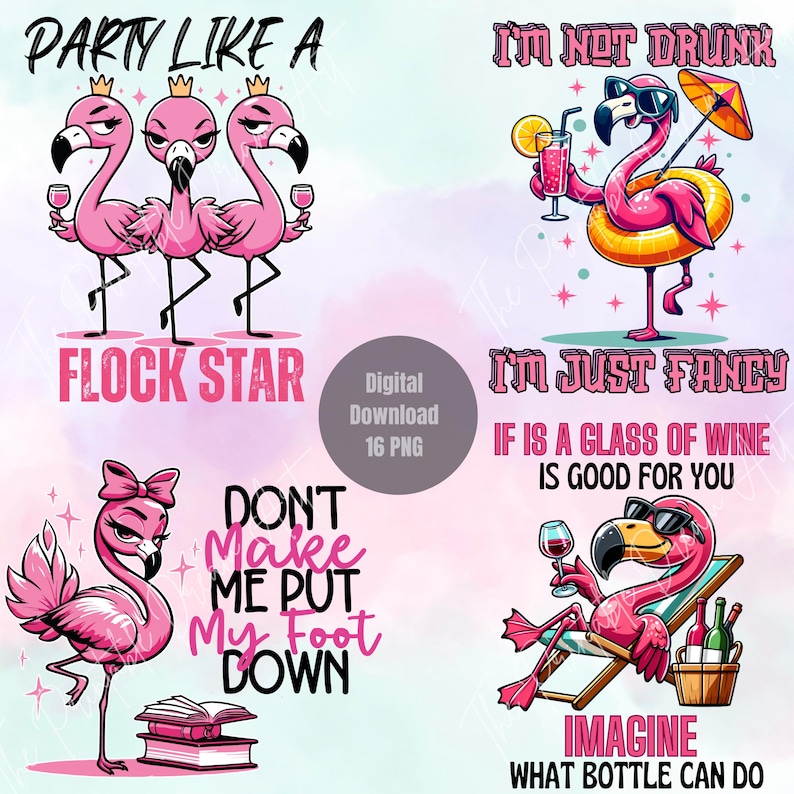 Funny Flamingo 16 PNG Bundle, Flamingo Quotes Tshirt, Funny Flamingo ...