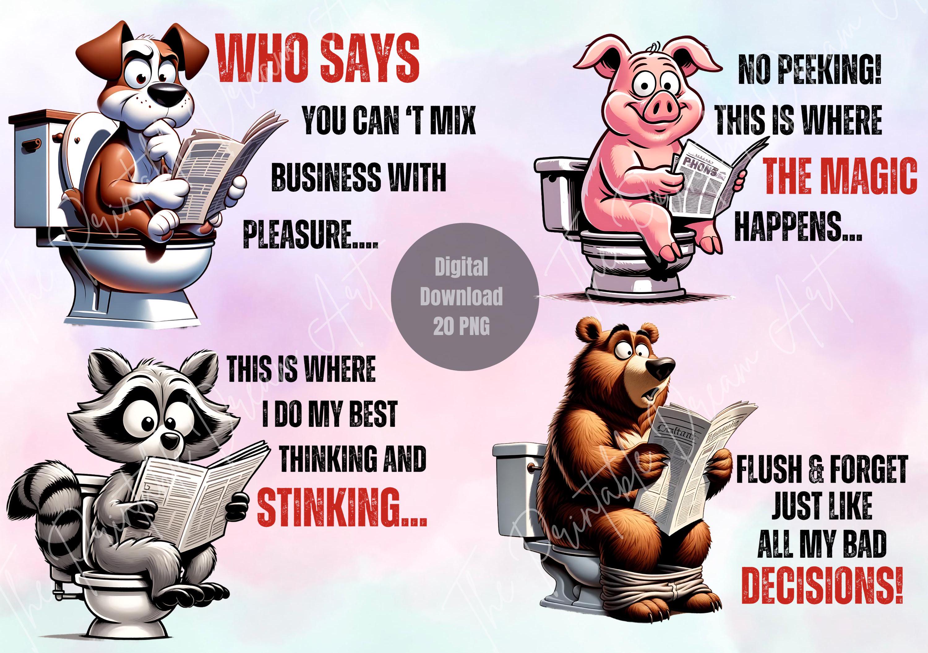 Funny Animal on Toilet Quotes, Animal Png Bundle, Sarcastic Animal ...