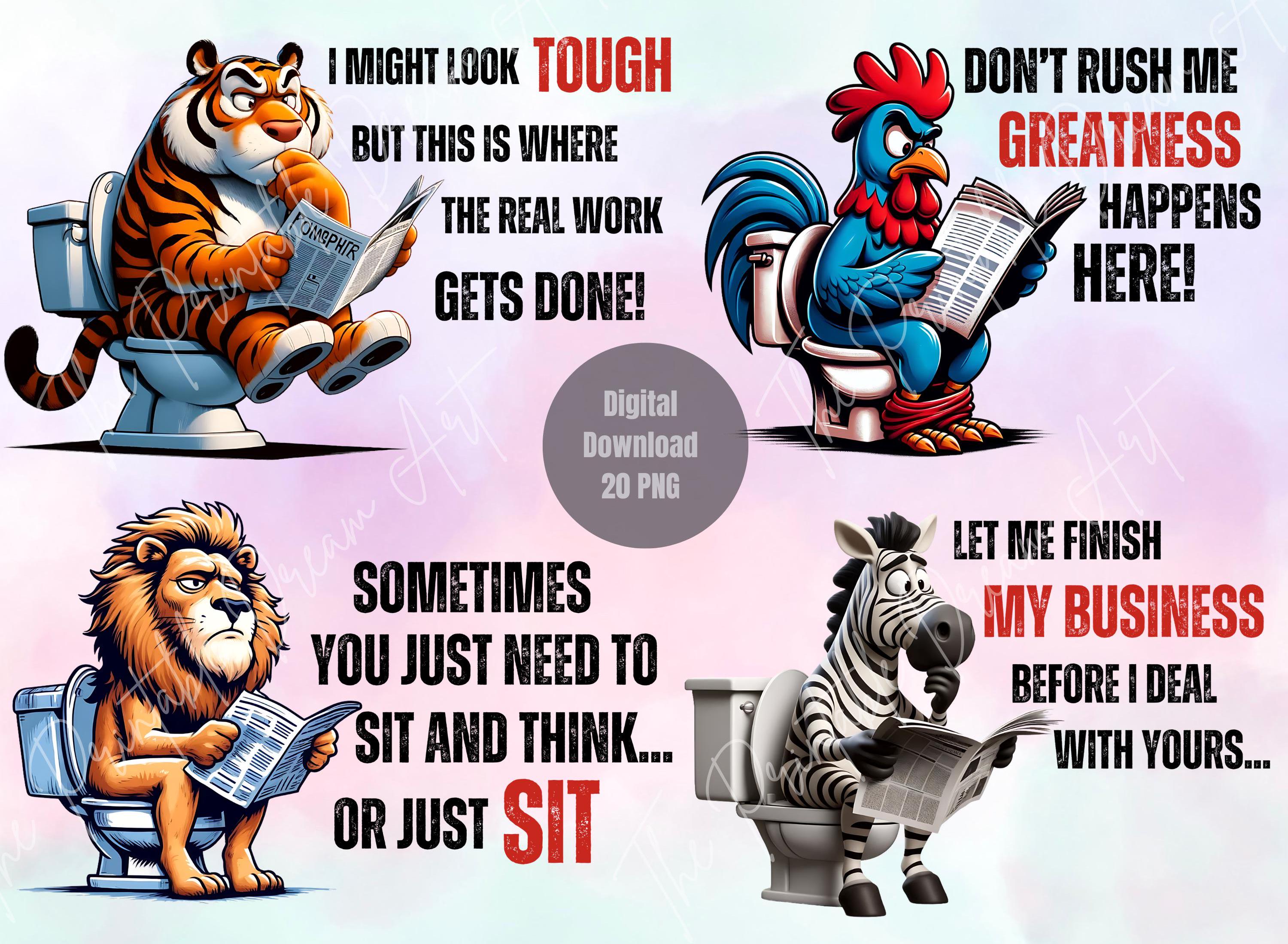 Funny Animal on Toilet Quotes, Animal Png Bundle, Sarcastic Animal ...