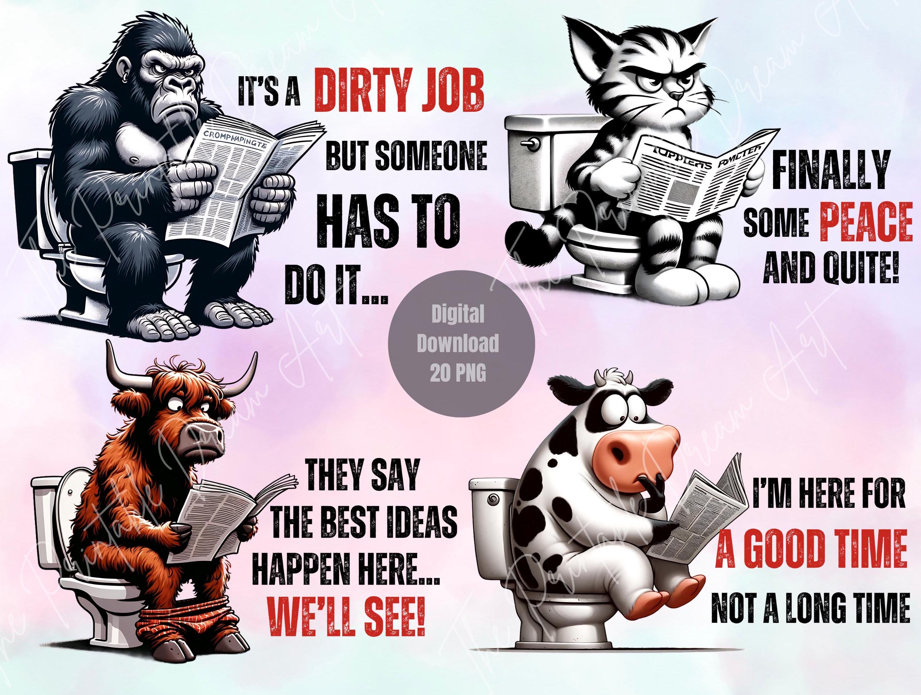 Funny Animal on Toilet Quotes, Animal Png Bundle, Sarcastic Animal ...