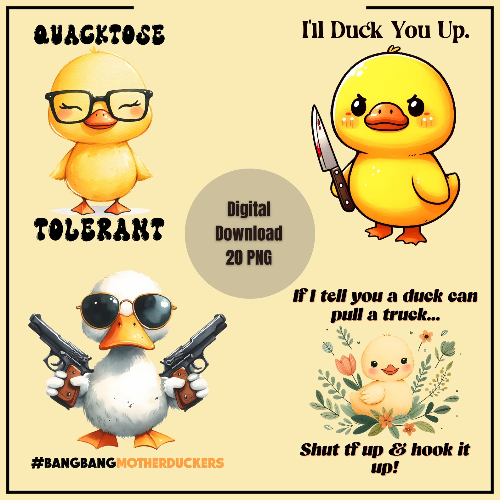 Funny Duck Quotes Sublimation 20 PNG, Clipart Bundle, Funny Duck PNG ...