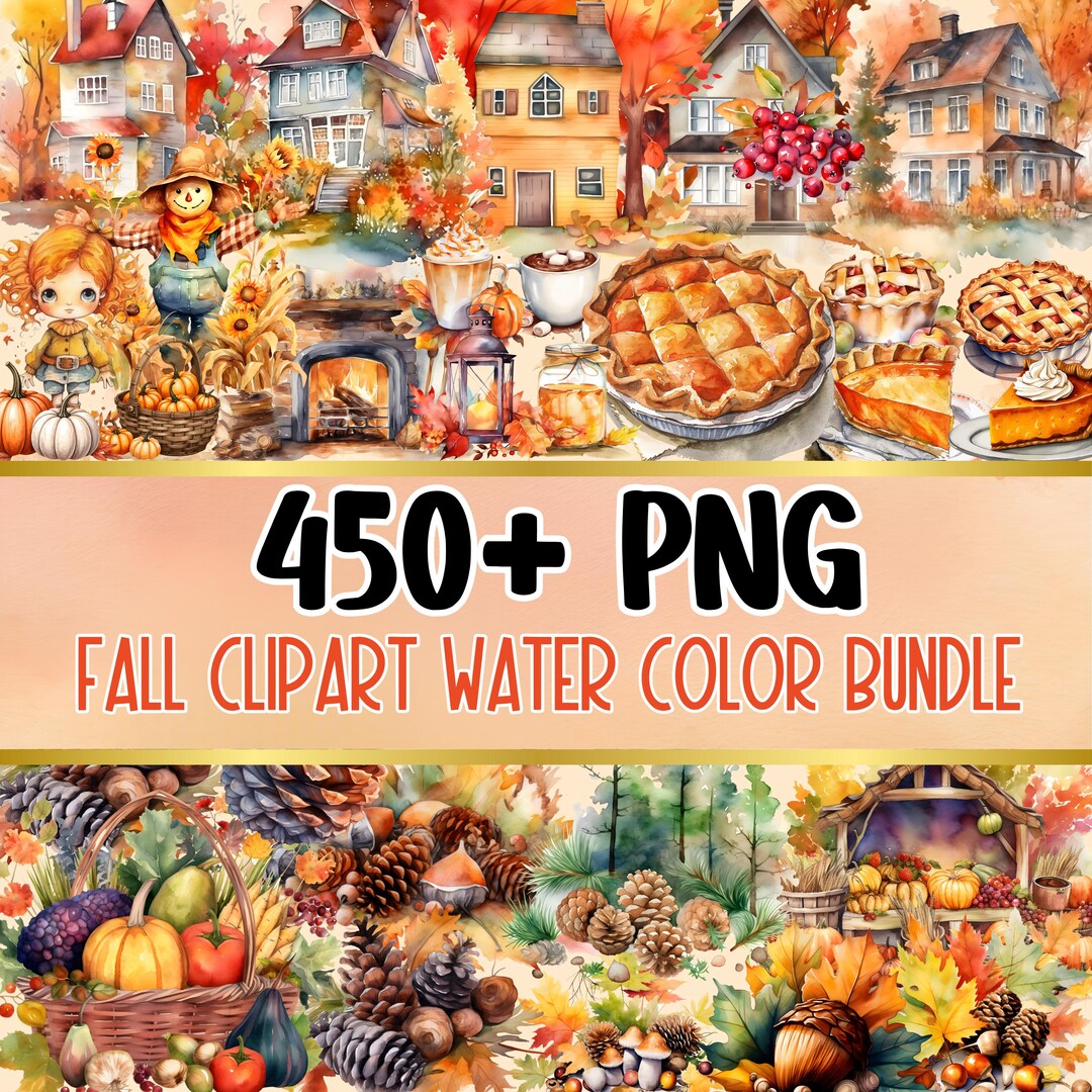 450 Fall Watercolor PNG, Fall Clipart, Autumn Clipart Bundle, Autumn ...