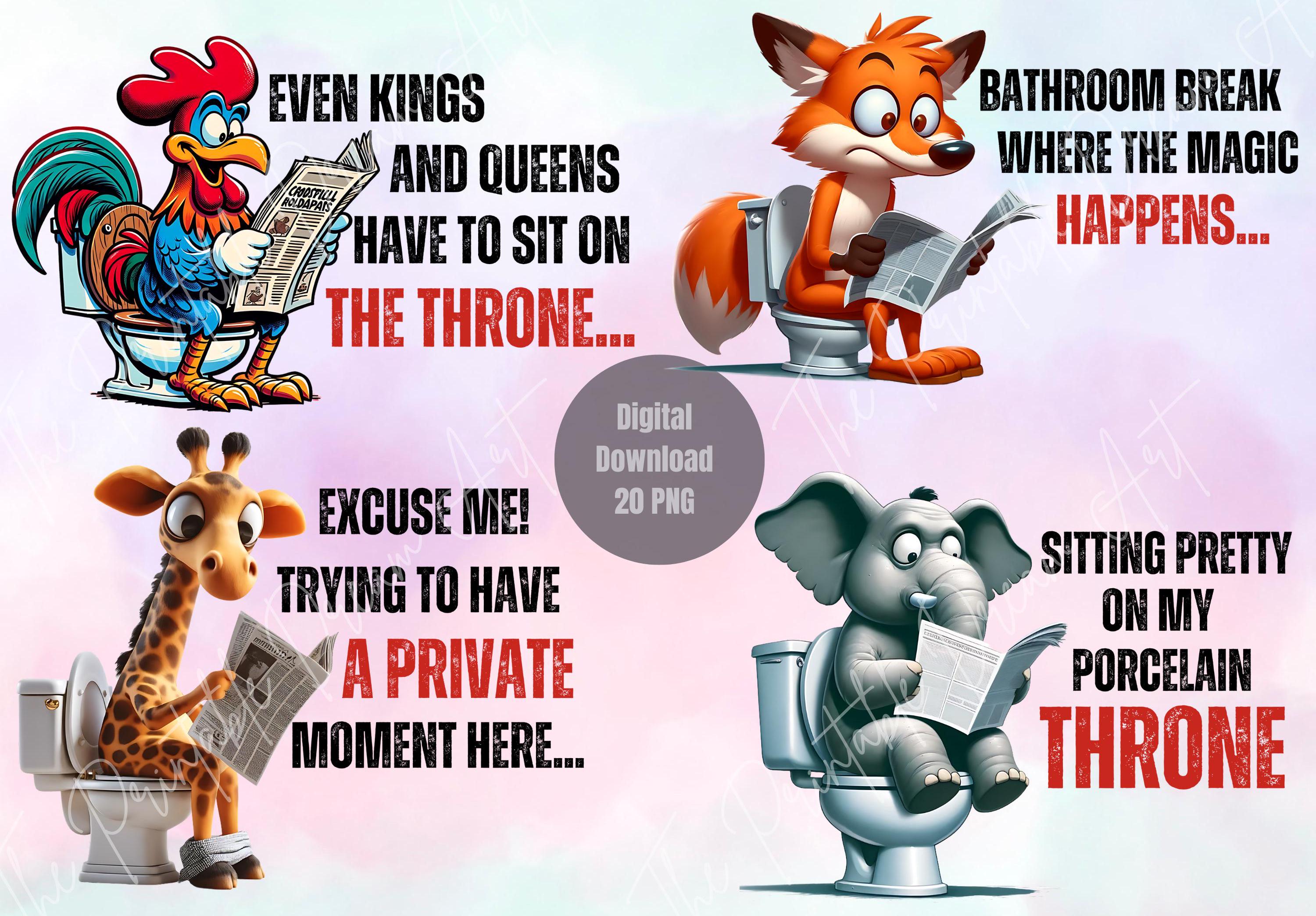 Funny Animal on Toilet Quotes, Animal Png Bundle, Sarcastic Animal ...