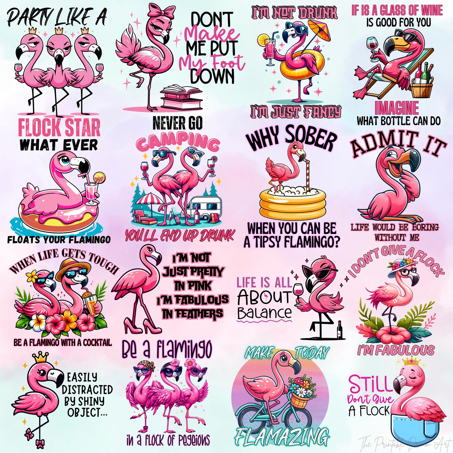 Funny Flamingo 16 PNG Bundle, Flamingo Quotes Tshirt, Funny Flamingo ...