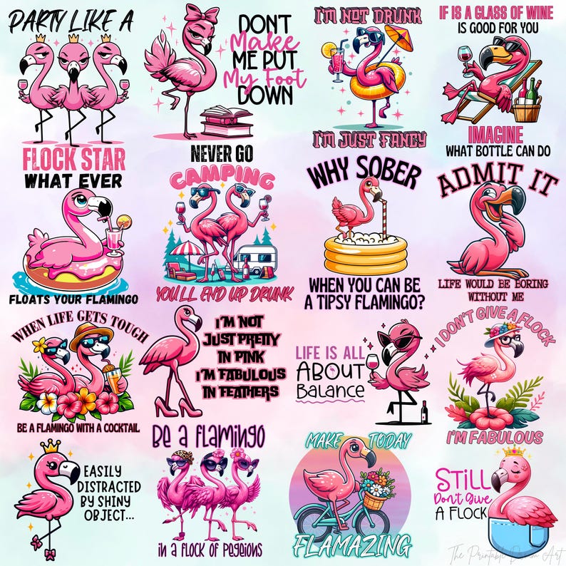 Funny Flamingo 16 PNG Bundle, Flamingo Quotes Tshirt, Funny Flamingo ...