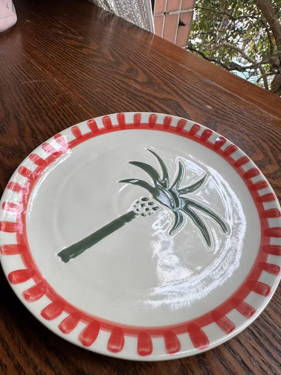 Hand Painted Tropical Palm Ceramic Plate Artisan Handmade Decor Dish ...