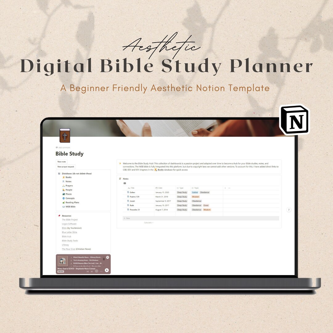 Digital Bible Study Notion Template Spiritual Religious Planner Aesthetic Notion Dashboard ...