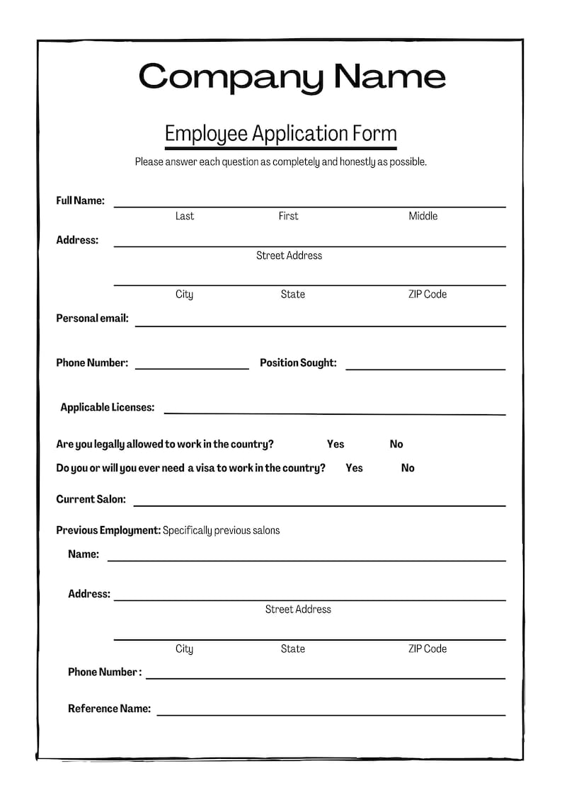 Job Application Form - Etsy