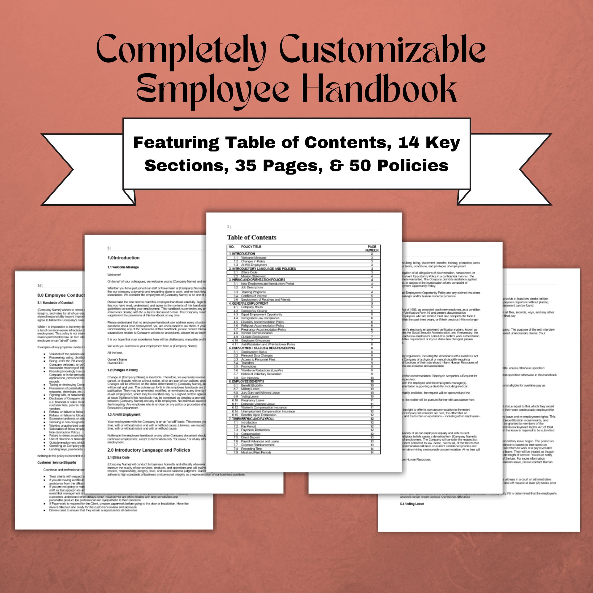 Employee Handbook, Editable Digital Download - Etsy