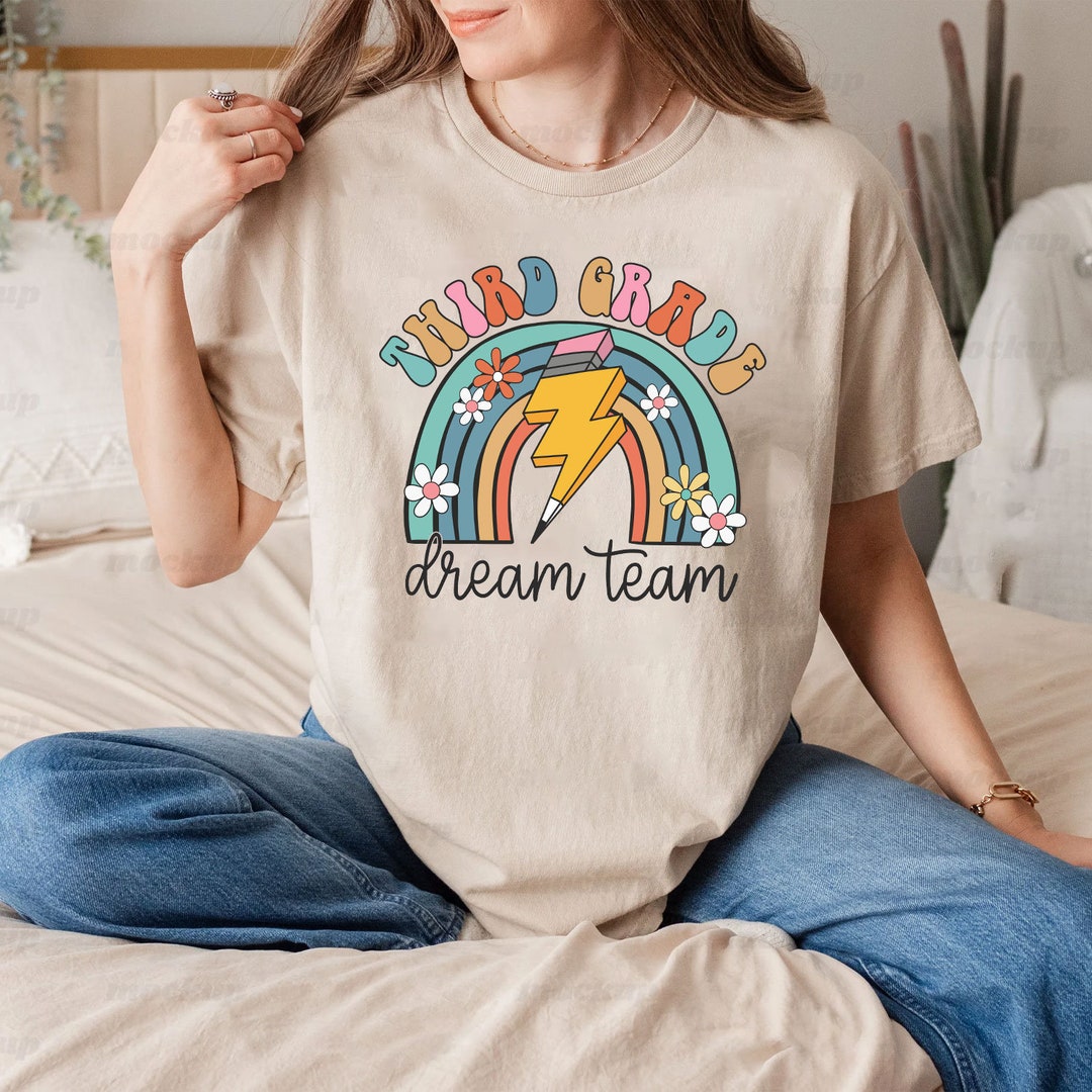 Rainbow 3rd Grade Dream Team Back to School Shirt, Lightning Bolt Third ...
