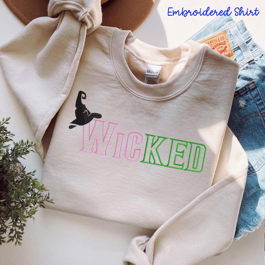 Wicked Embroidery Sweatshirt, Changed for Good Embroidery Shirt, Pink ...