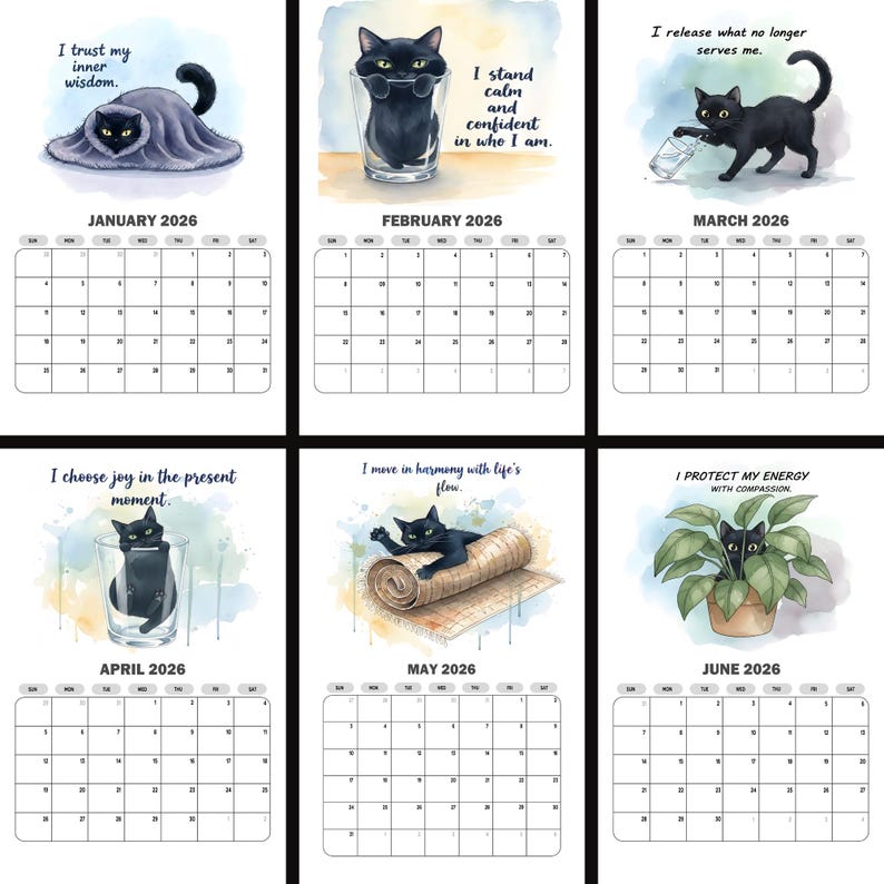 2026 Black Cat Wall Calendar Monthly Planner, Funny Kitten Home Decor ...