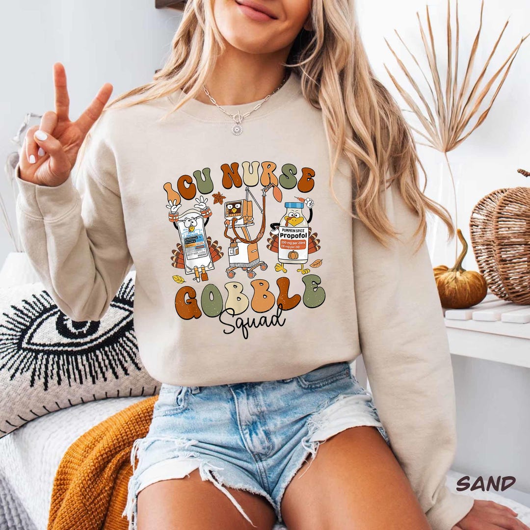 ICU Gobble Squad Nurse Thanksgiving Sweatshirt, Cute Turkey Nurse T ...