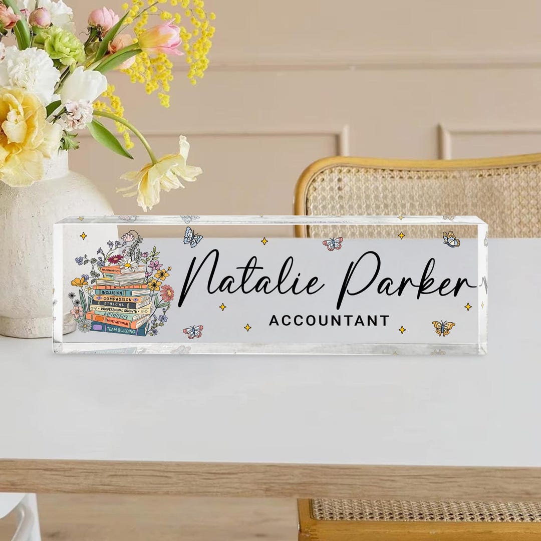Personalized Floral Accountant Desk Name Plate, Job Title Gift for ...