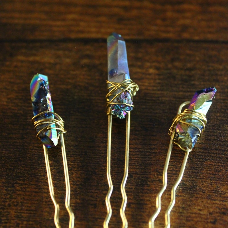 Rainbow Quartz Hair Pins - Etsy
