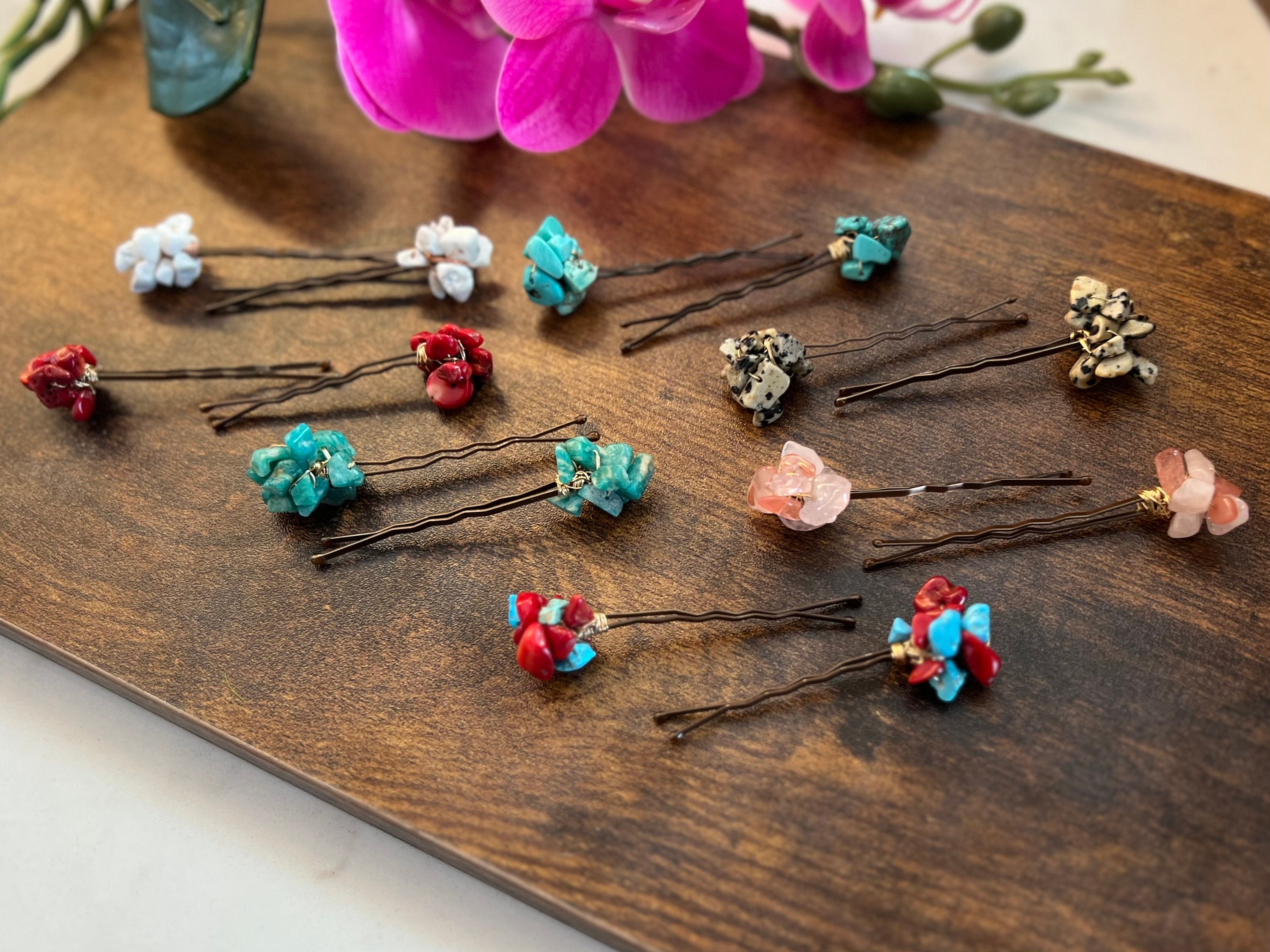 Handmade Red Coral & Turquoise Hair Pins Gemstone Bobby Pins Handmade ...