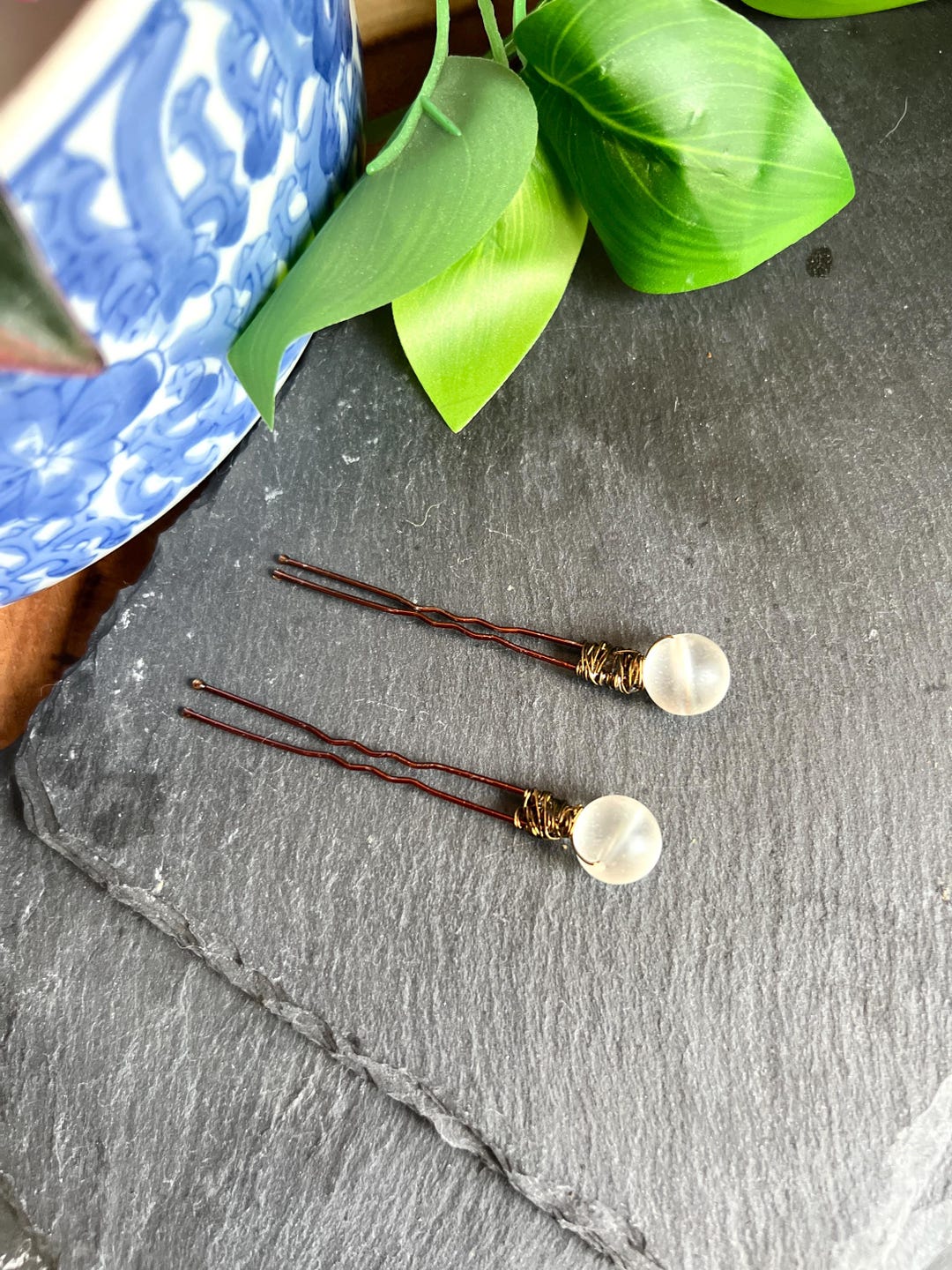 Gemstone Bobby Pins | Set of 2 Handmade Hair Pins | Wedding Bobby Pins ...