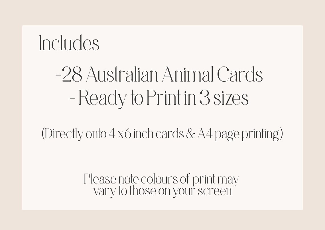 Printable Australian Animal Card Set | Digital Animal Prints ...
