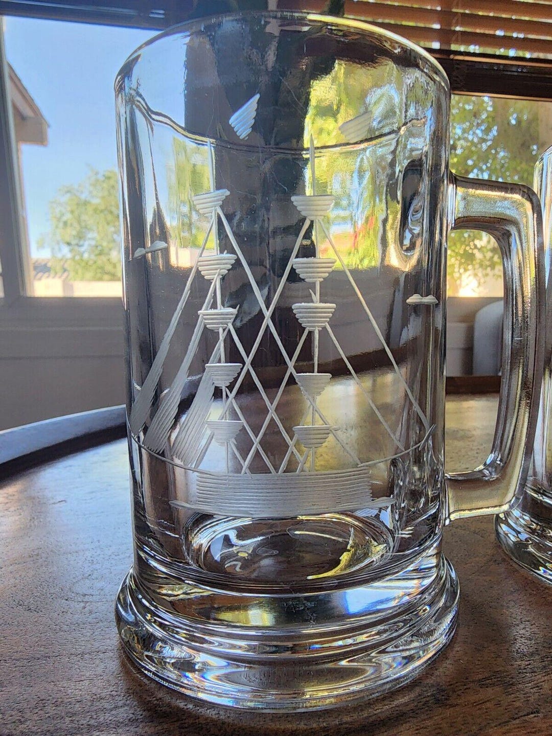 Set of 4x Tall Nautical Ship / Clipper Etched Pint Mug Glasses | 16oz ...