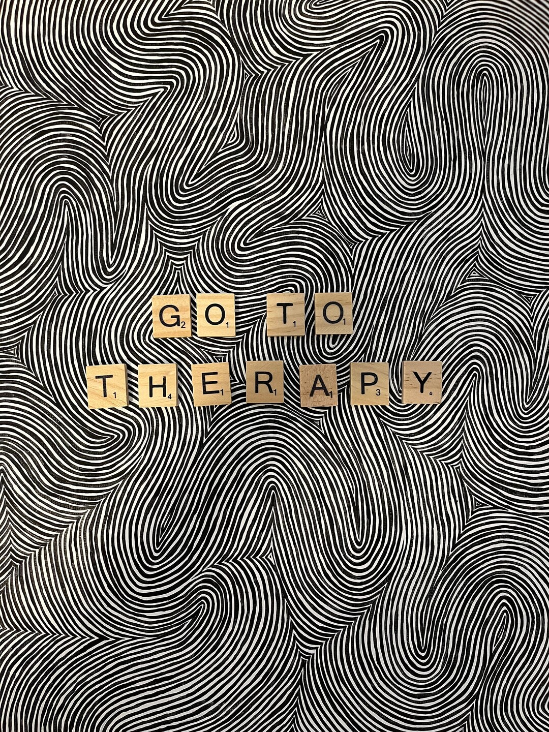 THERAPY Line Work Print of Original Painting Featuring Scrabble Pieces ...