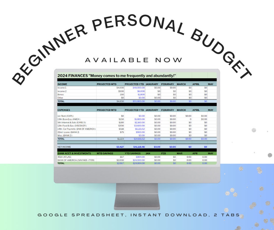 2 Year Personal Budget Spreadsheet - Etsy