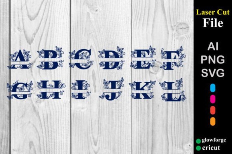 Split Monogram Alphabet SVG, DXF, PNG, Butterflies Split Monogram ...