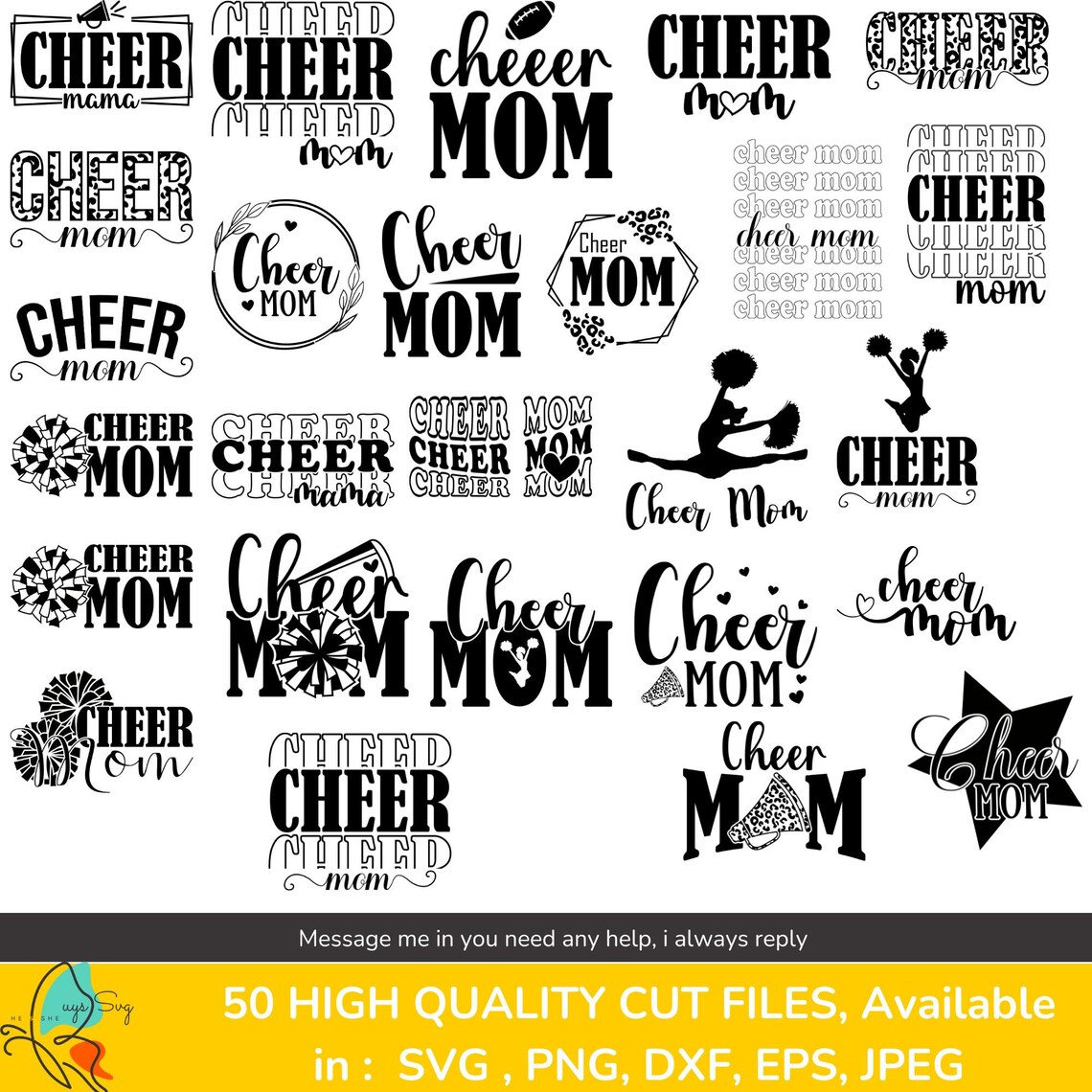 50 Cheer Mom Svg Bundle, Cheer Mom Shirts Svg, Cheer and Football Mom ...