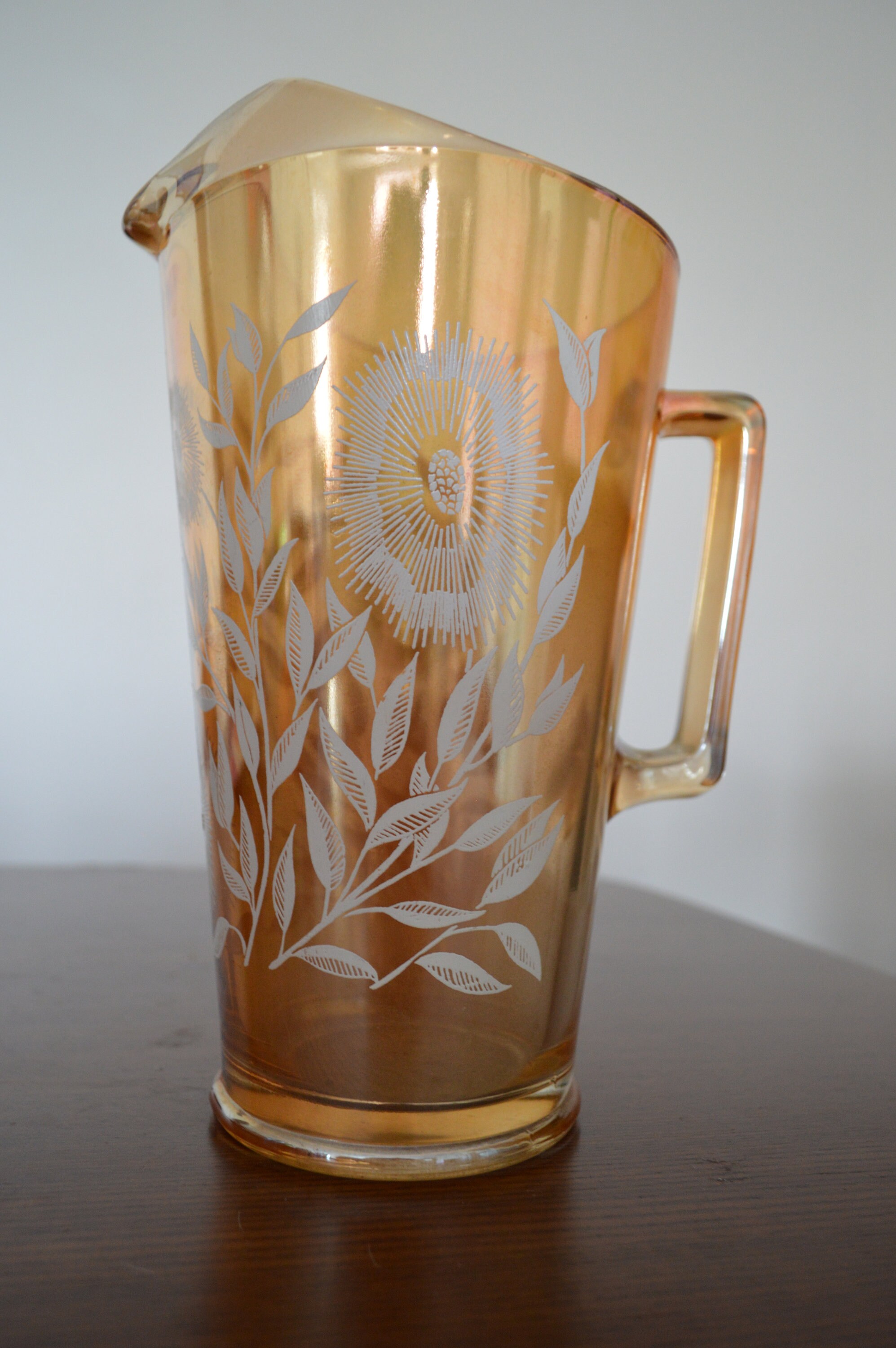 Vintage Carnival Glass Iridescent Jeanette Marigold Cosmos Pitcher ...