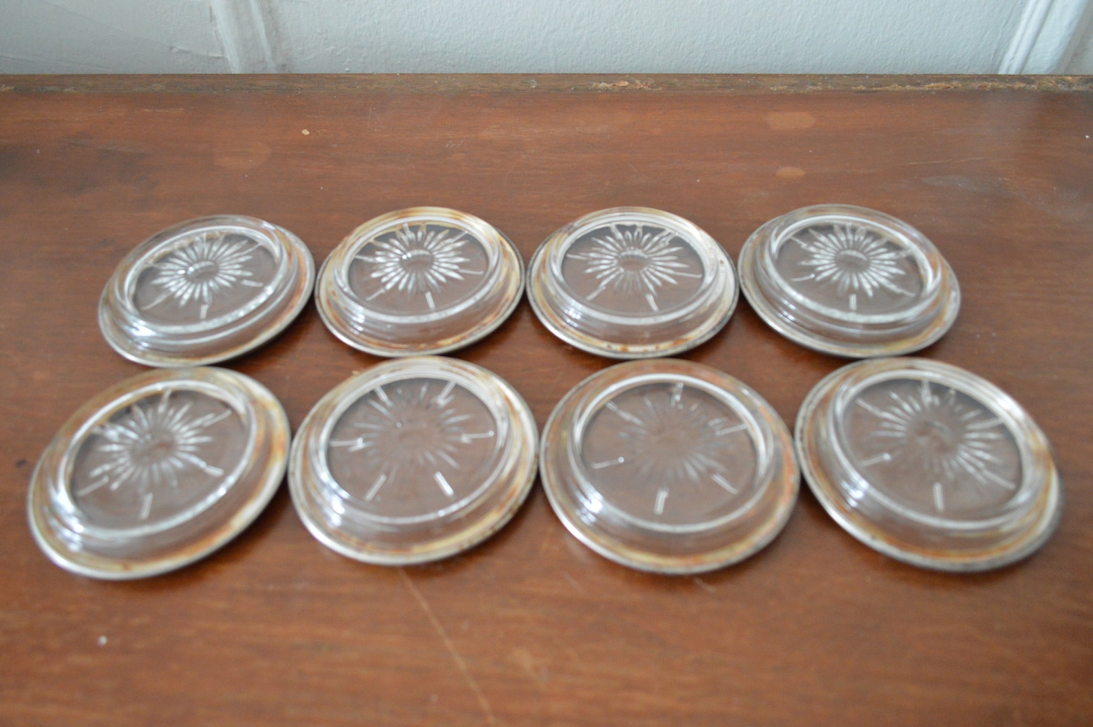 Italian Silverplate and Cut Glass Coasters (set of 8) | Vintage Metal ...