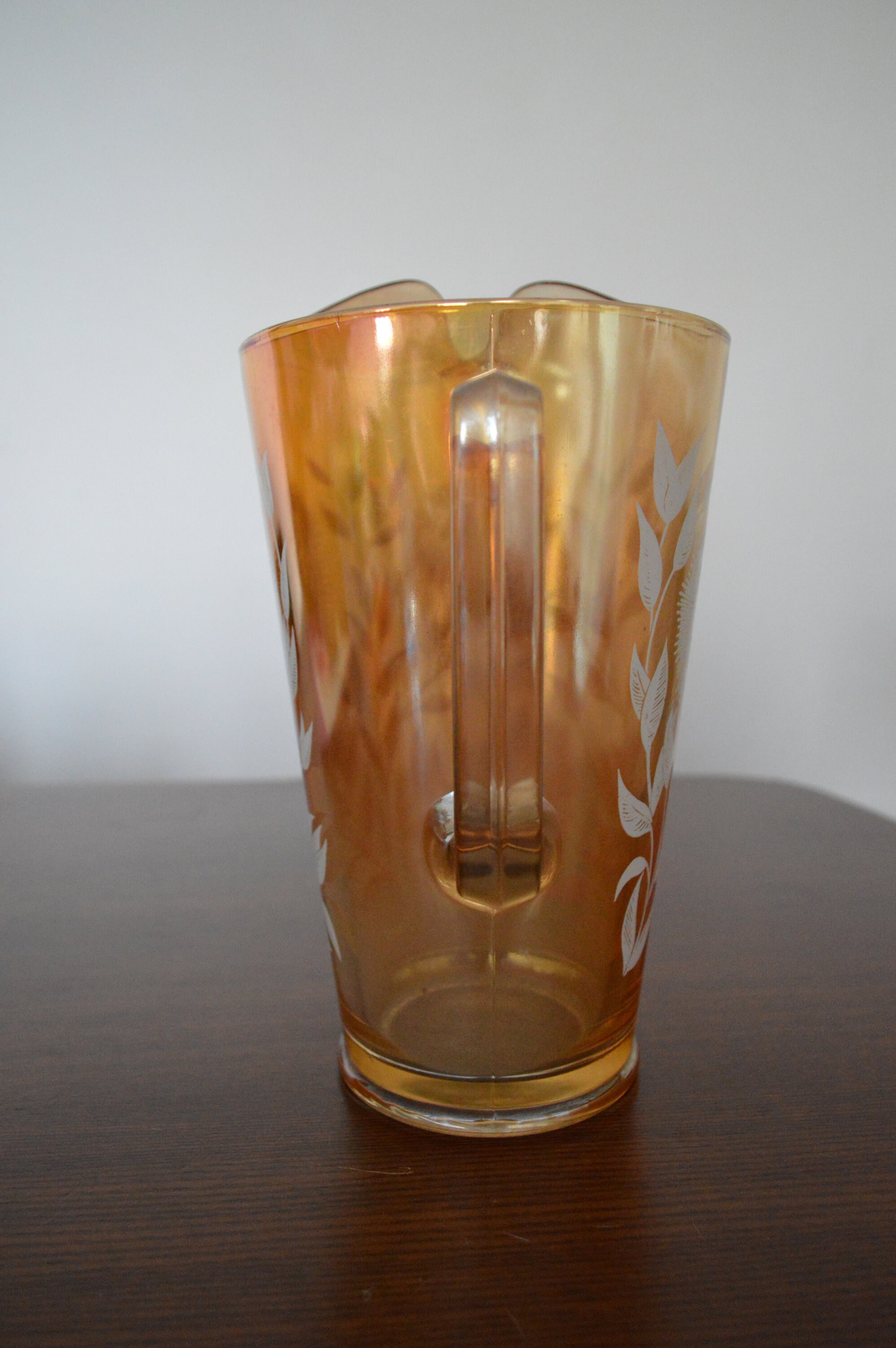 Vintage Carnival Glass Iridescent Jeanette Marigold Cosmos Pitcher ...
