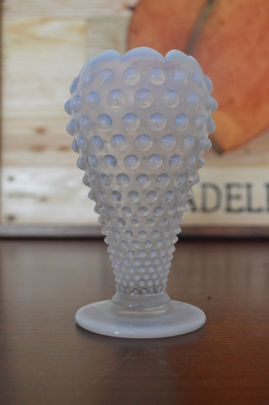 Vintage Moonstone Opalescent Fenton Hobnail Scalloped Edge Bud Vase ...
