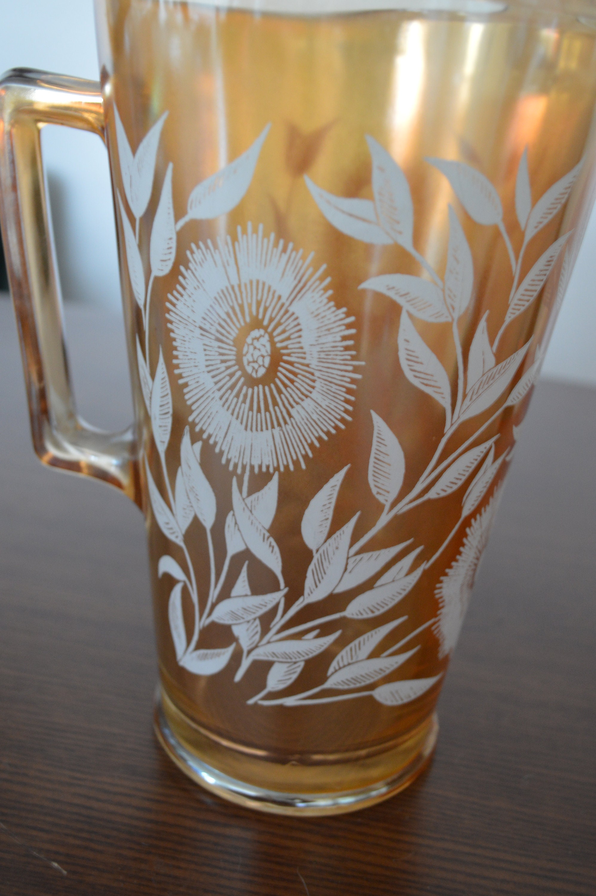 Vintage Carnival Glass Iridescent Jeanette Marigold Cosmos Pitcher ...