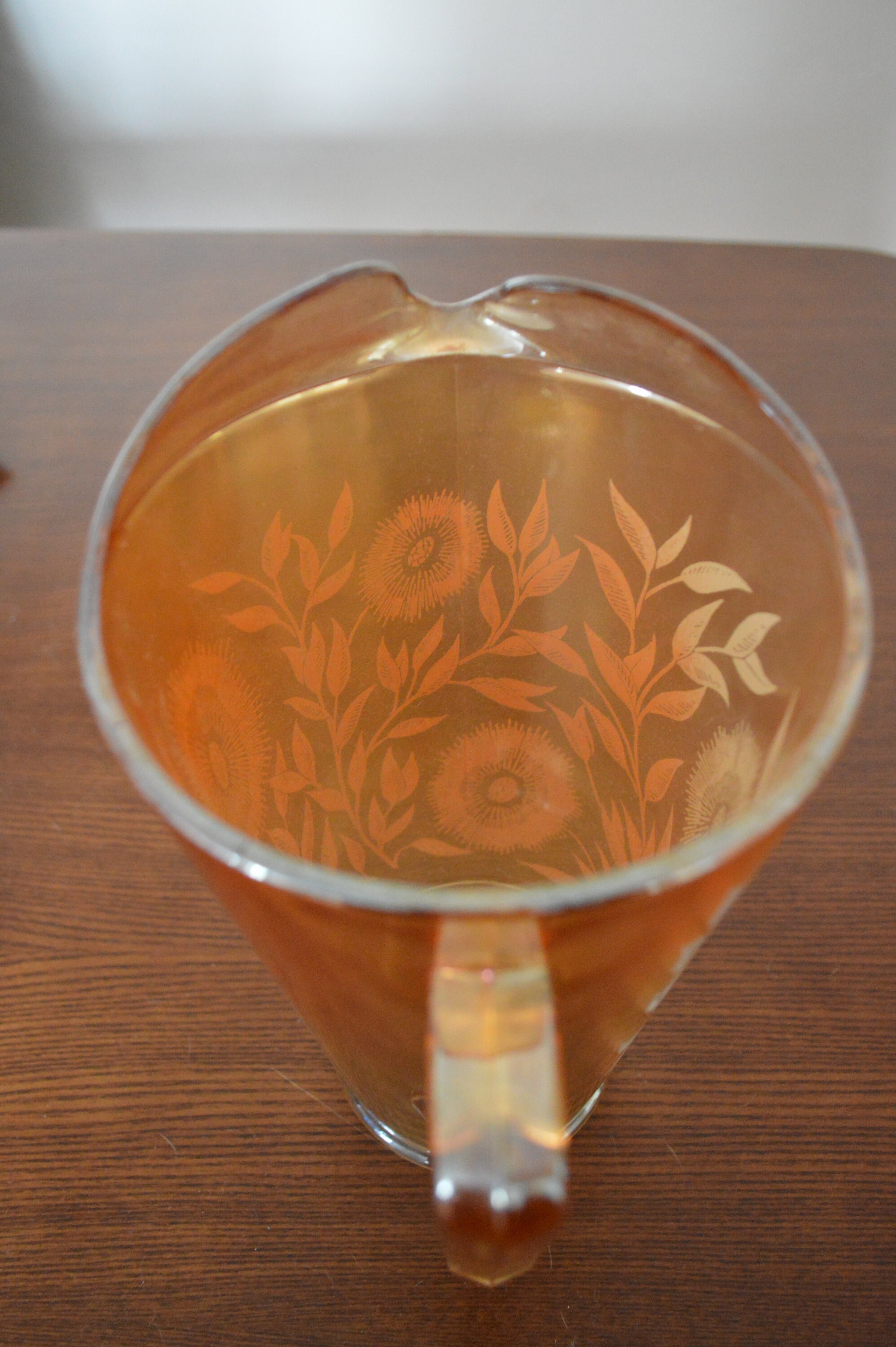 Vintage Carnival Glass Iridescent Jeanette Marigold Cosmos Pitcher ...