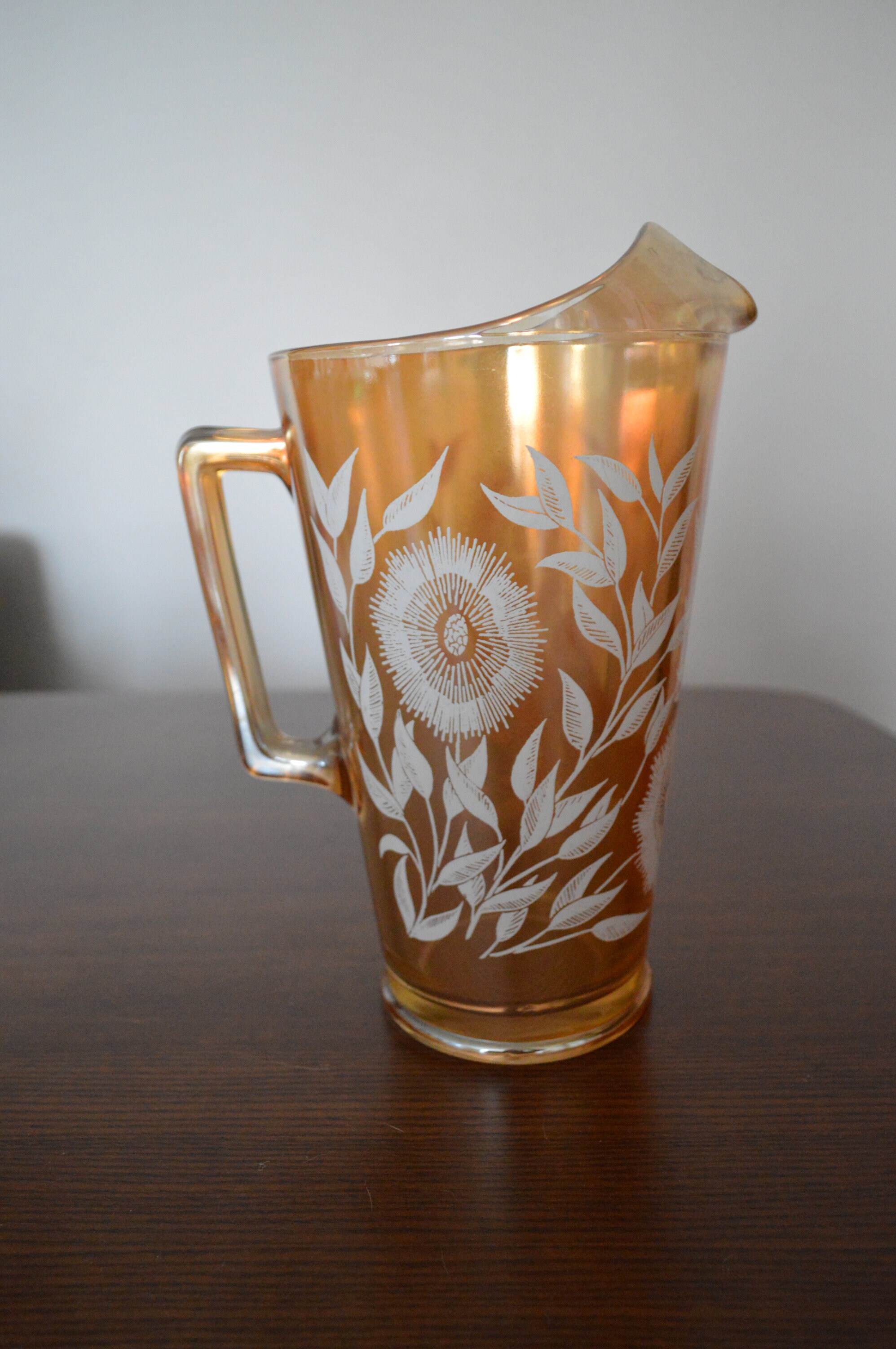 Vintage Carnival Glass Iridescent Jeanette Marigold Cosmos Pitcher ...