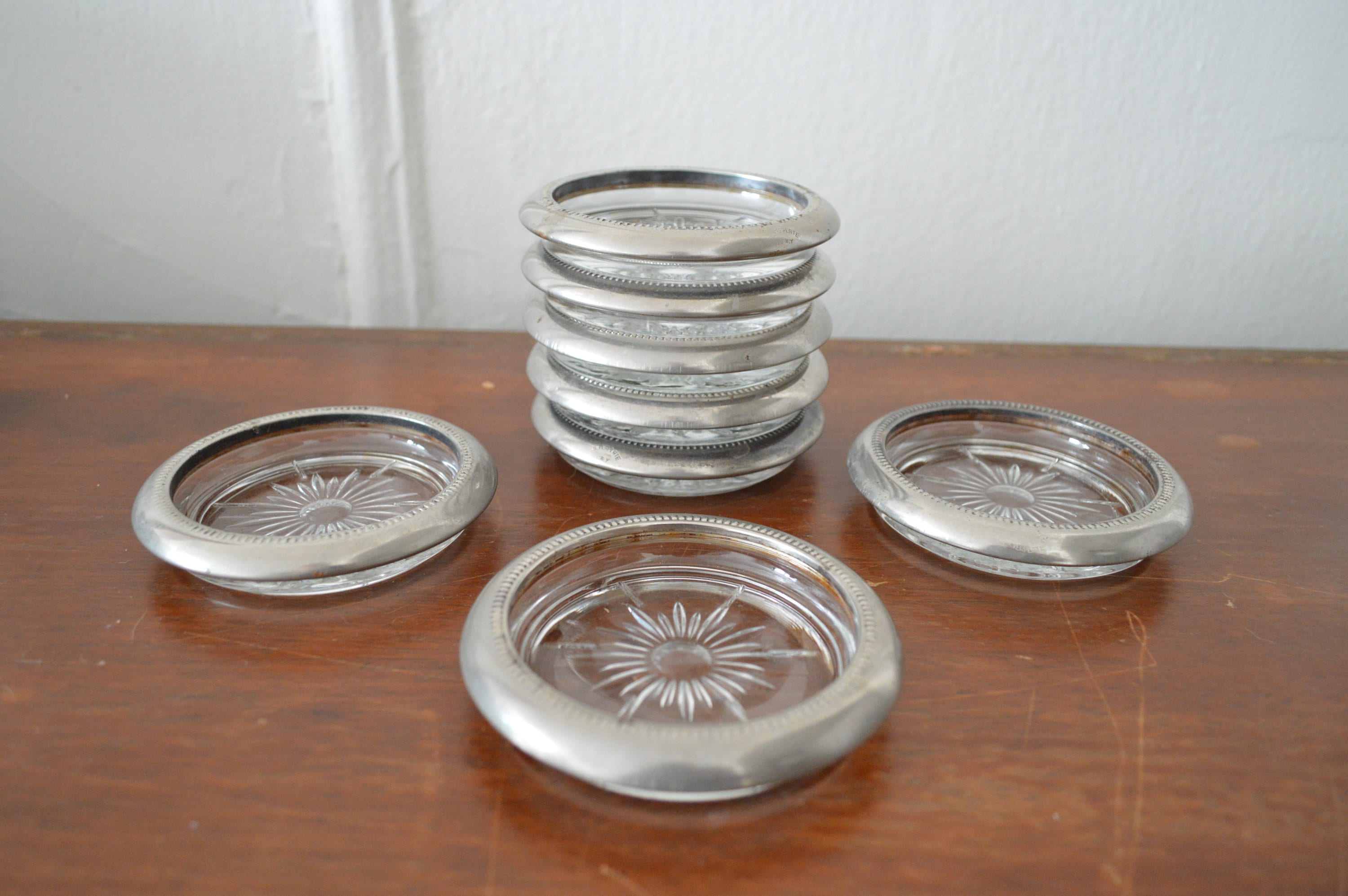 Italian Silverplate and Cut Glass Coasters (set of 8) | Vintage Metal ...