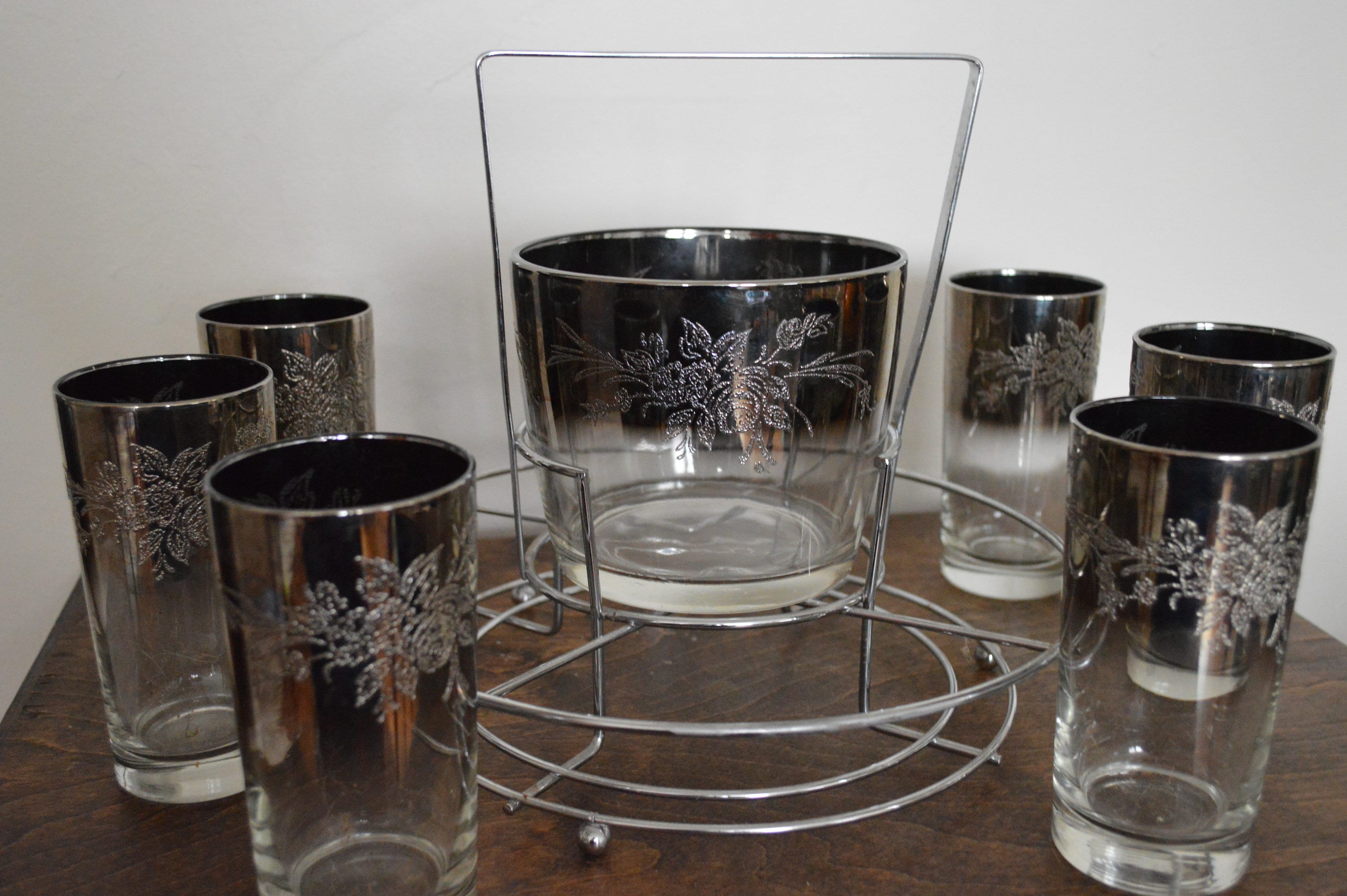 Vintage MCM Vitreon Queens Lusterware Black Chrome Ombre Highball ...