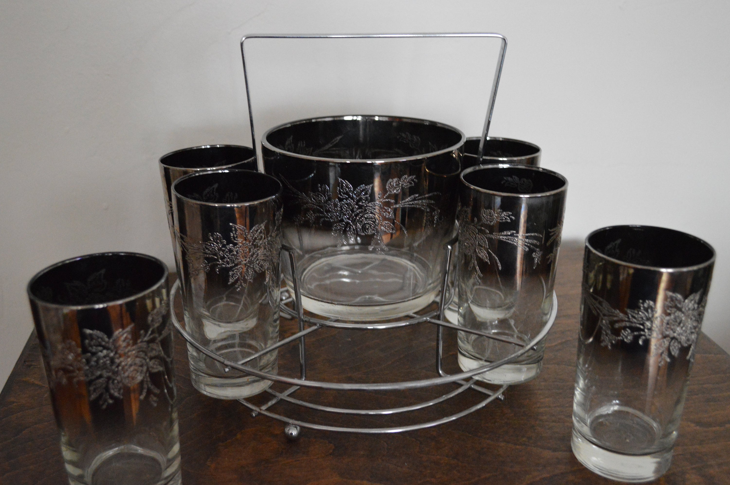 Vintage MCM Vitreon Queens Lusterware Black Chrome Ombre Highball ...