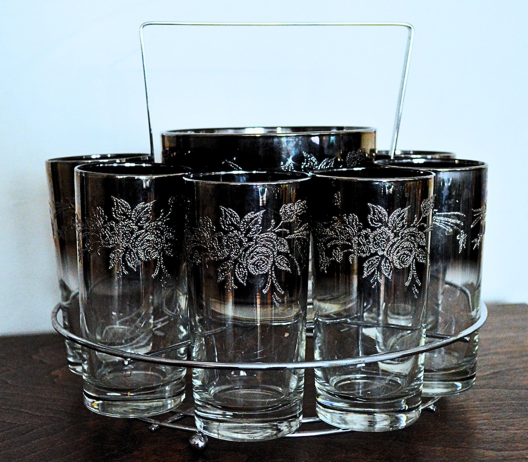 Vintage MCM Vitreon Queens Lusterware Black Chrome Ombre Highball ...