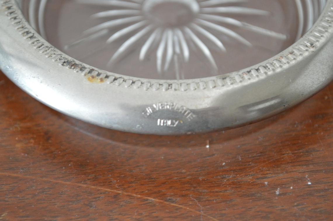 Italian Silverplate and Cut Glass Coasters (set of 8) | Vintage Metal ...