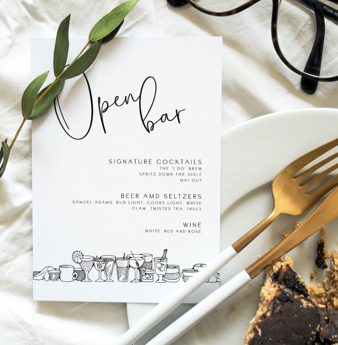 Open Bar Menu - Customizable Menu, Minimalistic, Simple Menu - Etsy