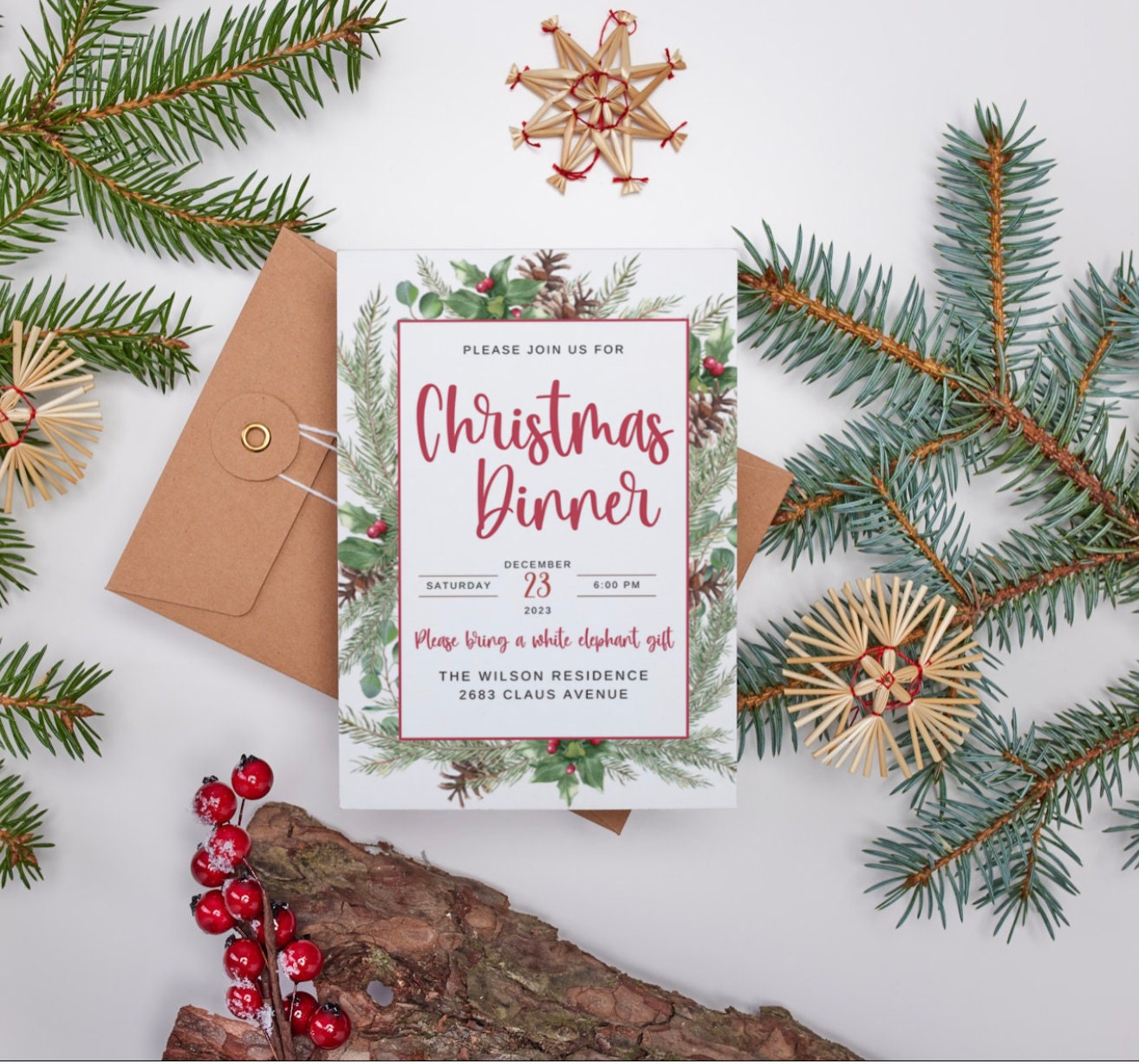 Christmas Dinner Invitation, E-vite, Text Invitation, Tis the Season ...