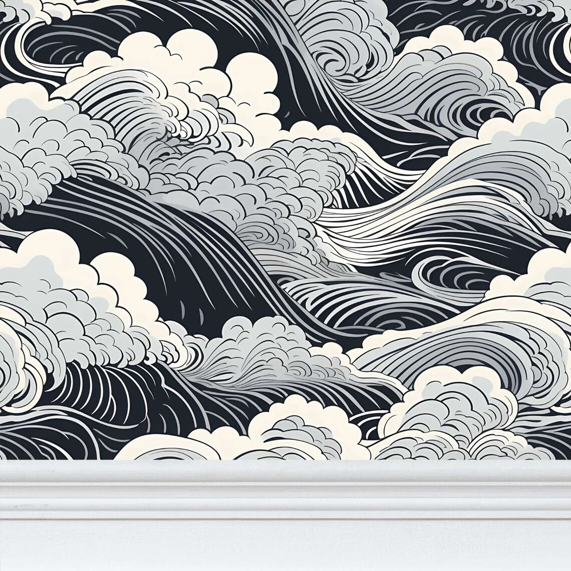 Wallpaper Gray Waves Neo-expressionist-inspired Traditional - Etsy
