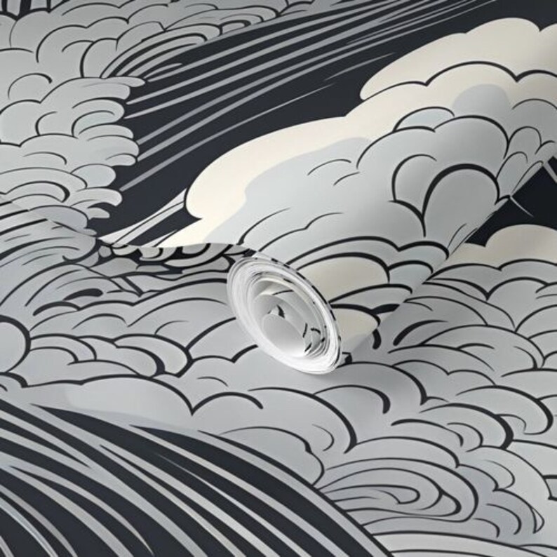 Wallpaper Gray Waves Neo-expressionist-inspired Traditional - Etsy